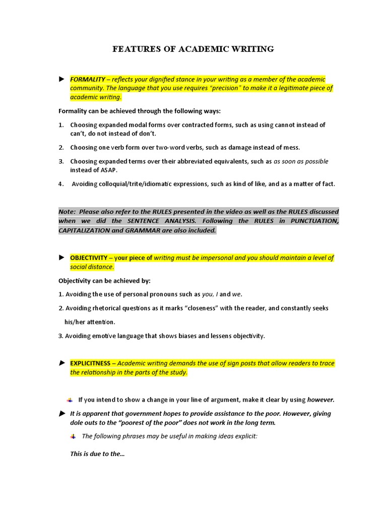 Features of Academic Writing | PDF | Verb | Syntactic Relationships