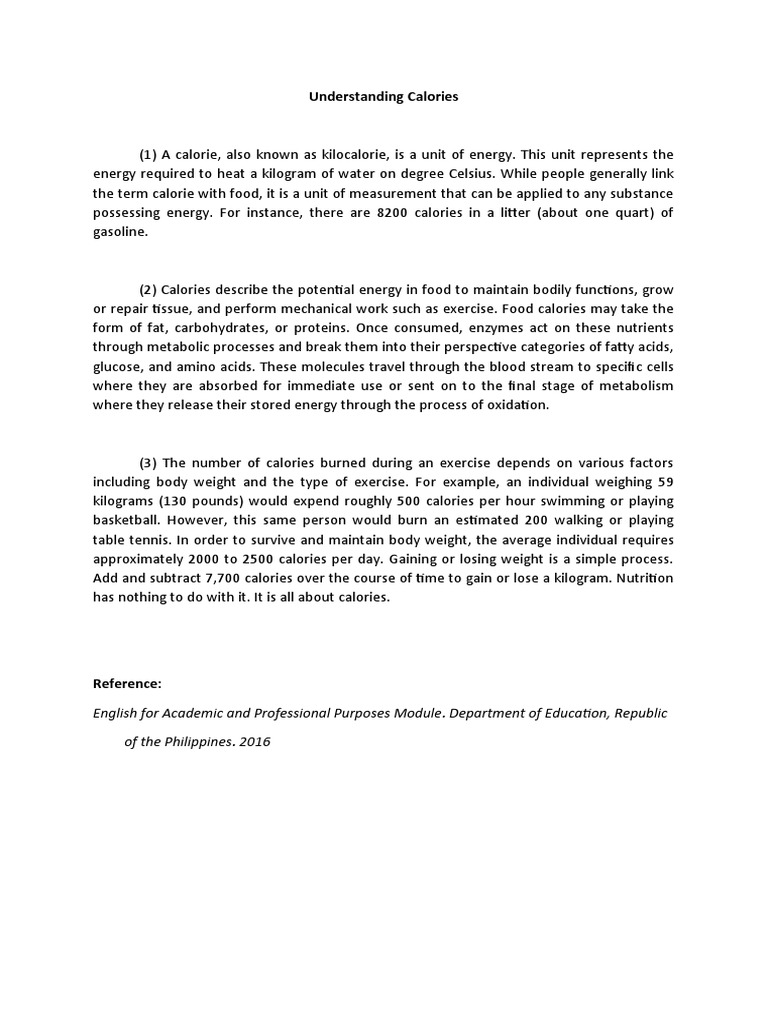 Academic Writing Samples | PDF | Calorie | Metabolism
