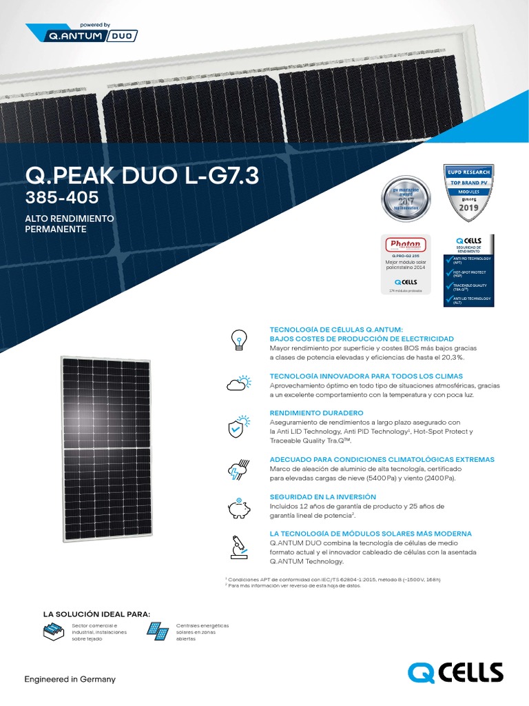 Q CELLS Data Sheet Q.PEAK DUO L-G7.3 385-405 2019-11 Rev01 QD ES | PDF ...