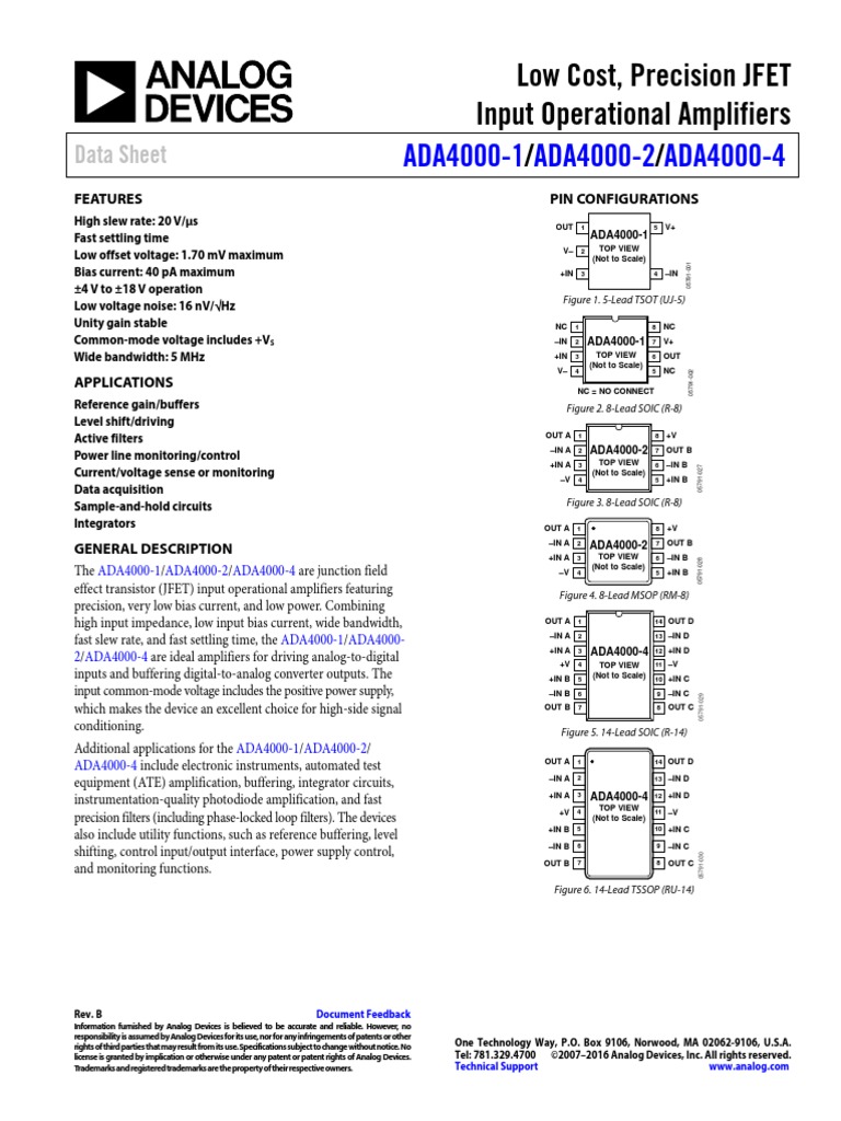 ADA4000-1 ADA4000-2 ADA4000-4: Low Cost, Precision JFET Input ...