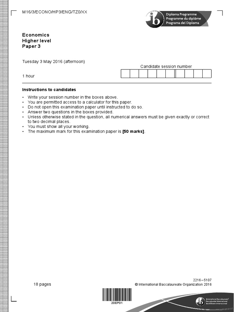 Economics Higher Level Paper 3: Instructions To Candidates | PDF ...