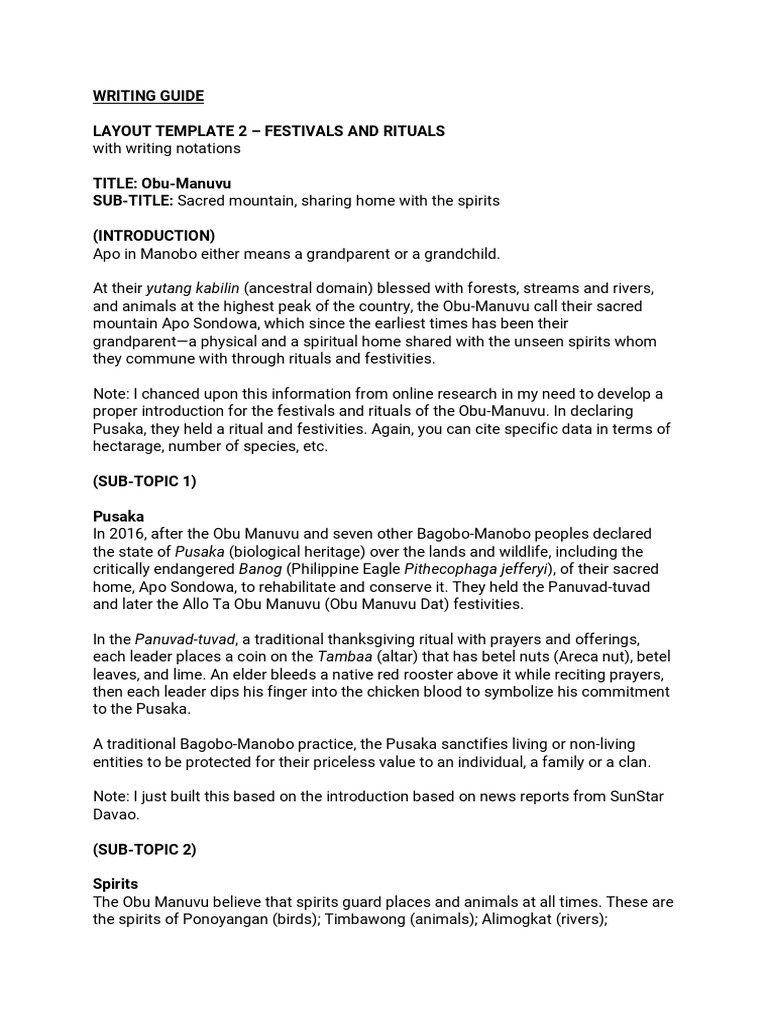 Writing Guide - CTB Template 2 - Festivals and Rituals Template | PDF