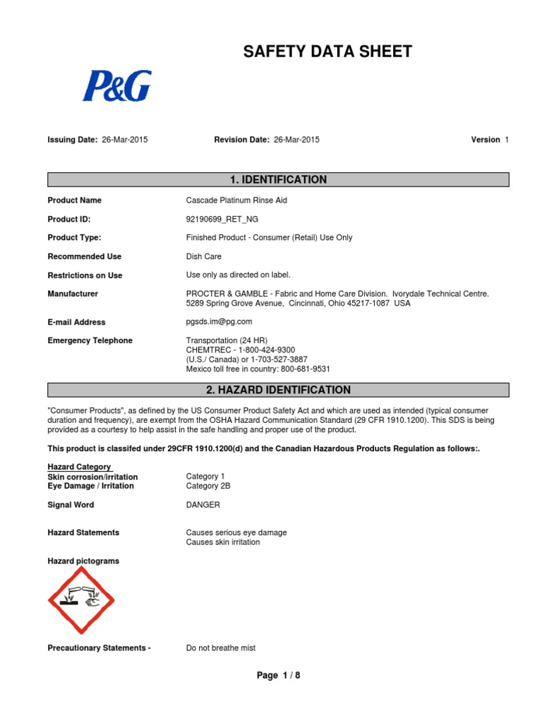 Safety Data Sheet: 1. Identification | PDF | Dangerous Goods | Superfund