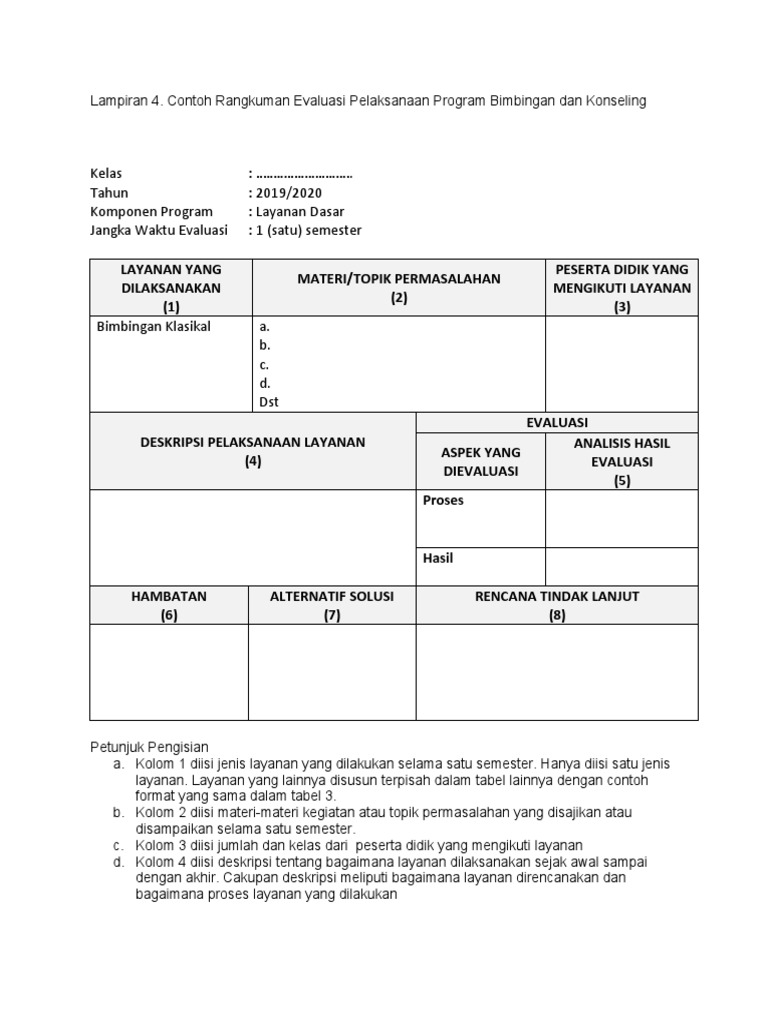 Contoh Rangkuman Evaluasi Program BK | PDF