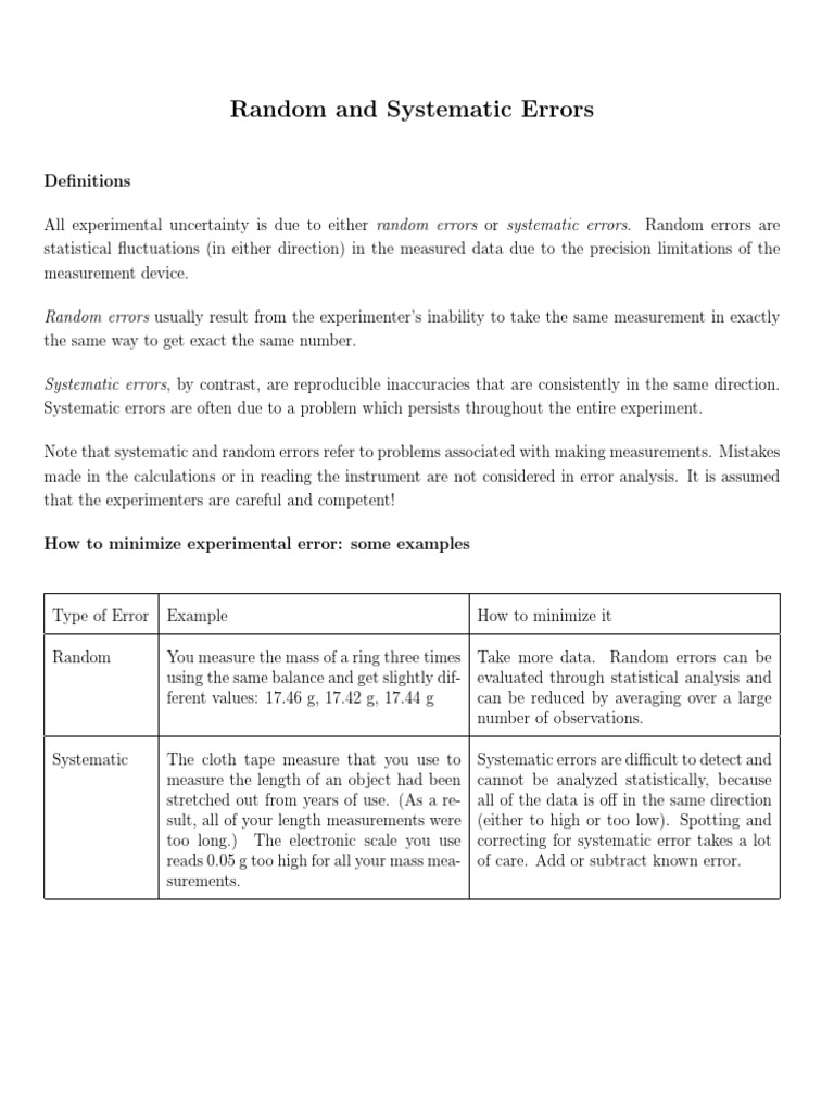 Random and Systematic Errors | PDF