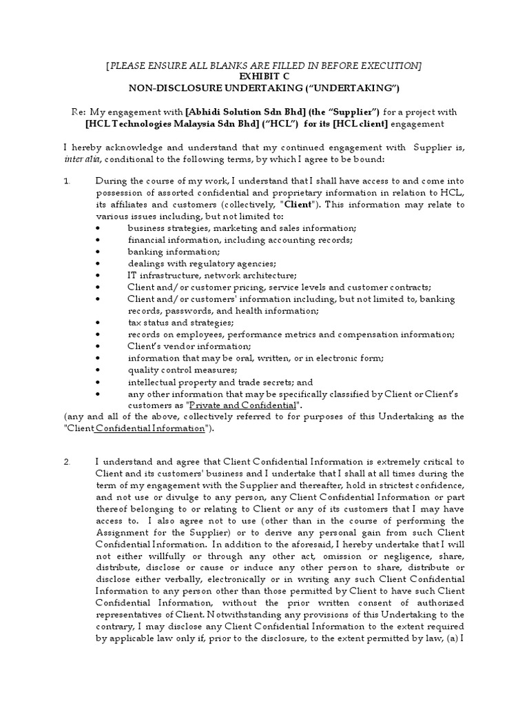 NDA For HCL Third Party Employees | PDF | Confidentiality | Legal Remedy