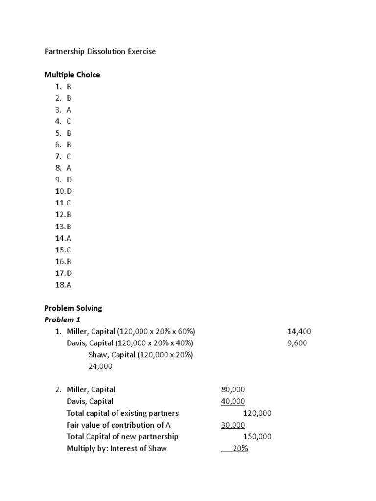 Partnership Dissolution Exercise