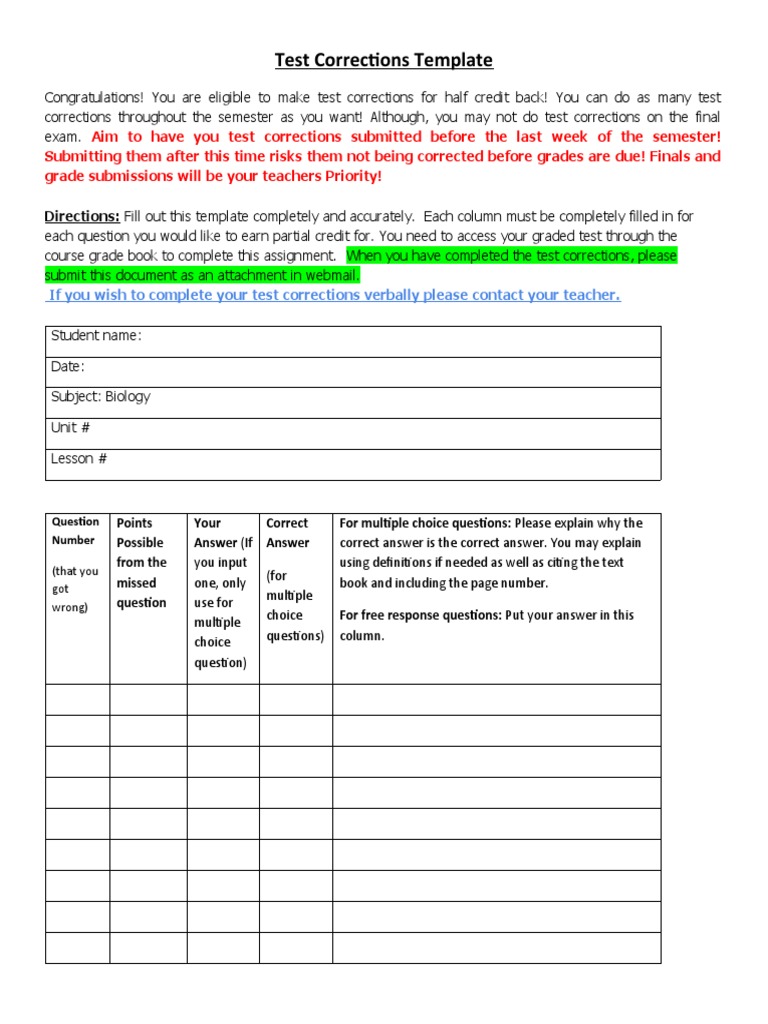 Biology Test Corrections Template | PDF | Career & Growth | Language ...