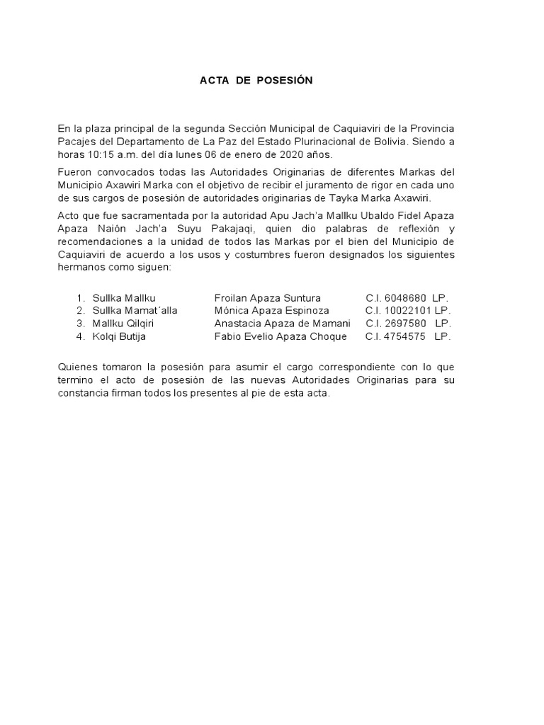 Acta de Posesión 20 | PDF