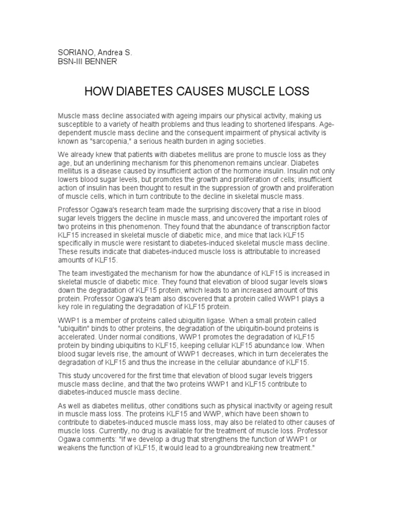 How Diabetes Causes Muscle Loss: SORIANO, Andrea S. Bsn-Iii Benner ...