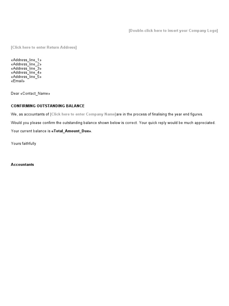 Outstanding Balance Confirmation Request | PDF