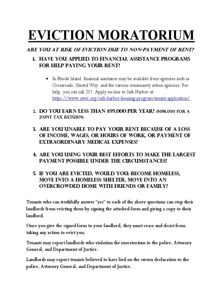 Tenant Declaration for Eviction Moratorium | PDF | Landlord | Lease