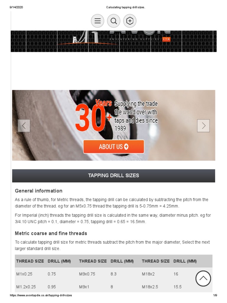 Calculating Tapping Drill Sizes 2 | PDF | Cutting Tools | Tools