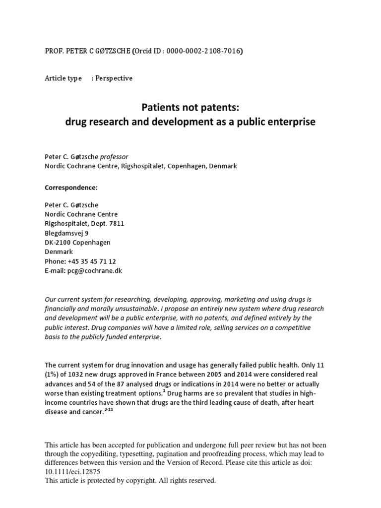 Patients Not Patents Drug Research and Development | PDF | Generic Drug ...