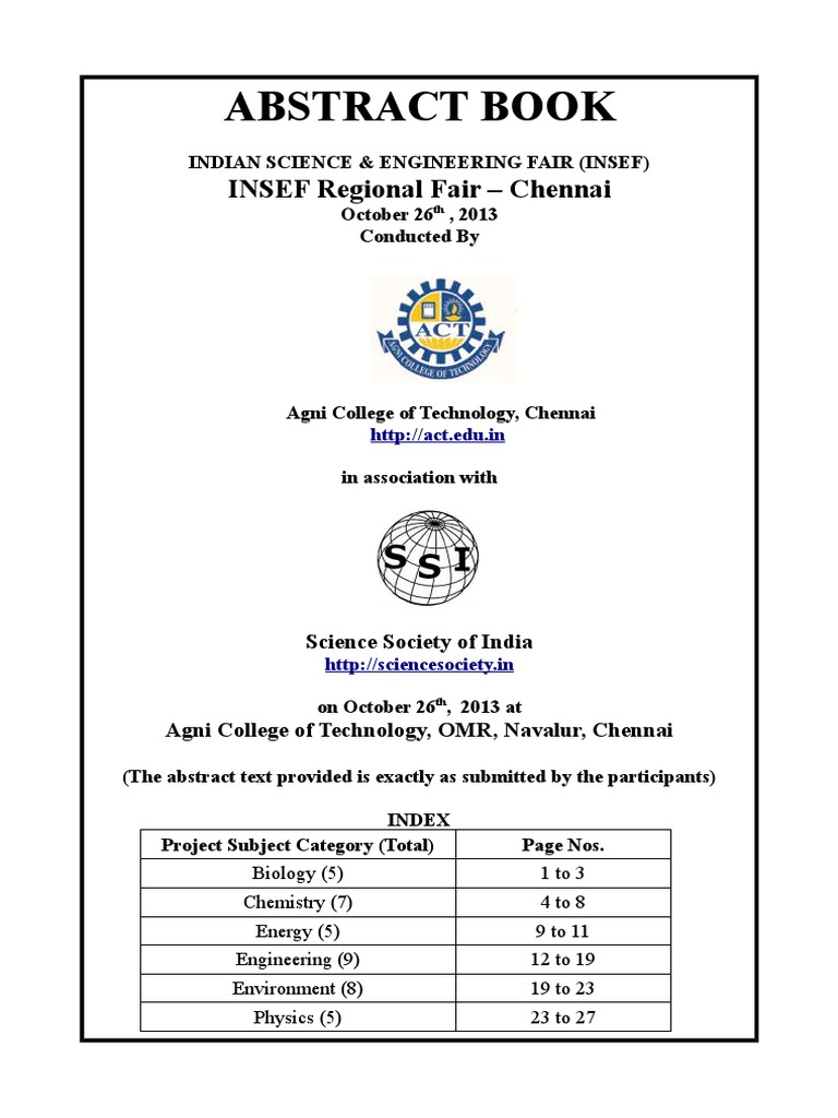 Abstract Book: INSEF Regional Fair - Chennai | PDF | Swimming | Sodium ...