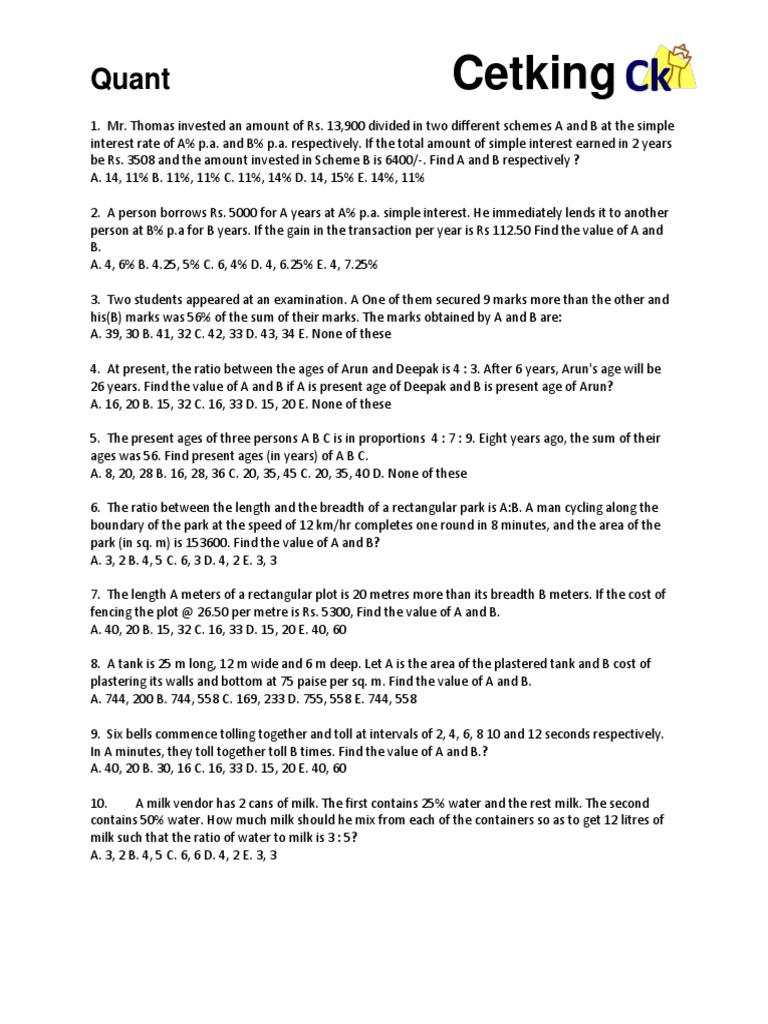 Quantitative Aptitude Problems | PDF | Length | Interest