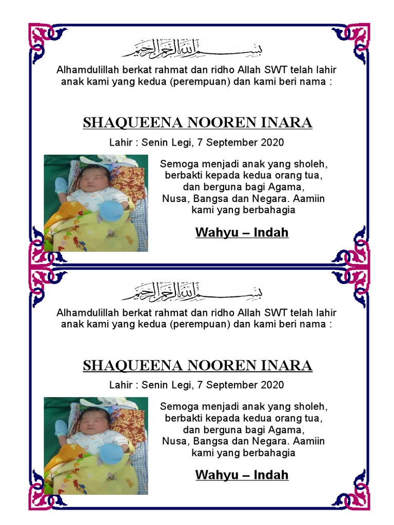 Alhamdulillah Berkat Rahmat Dan Ridho Allah SWT Telah Lahir Anak Kami ...