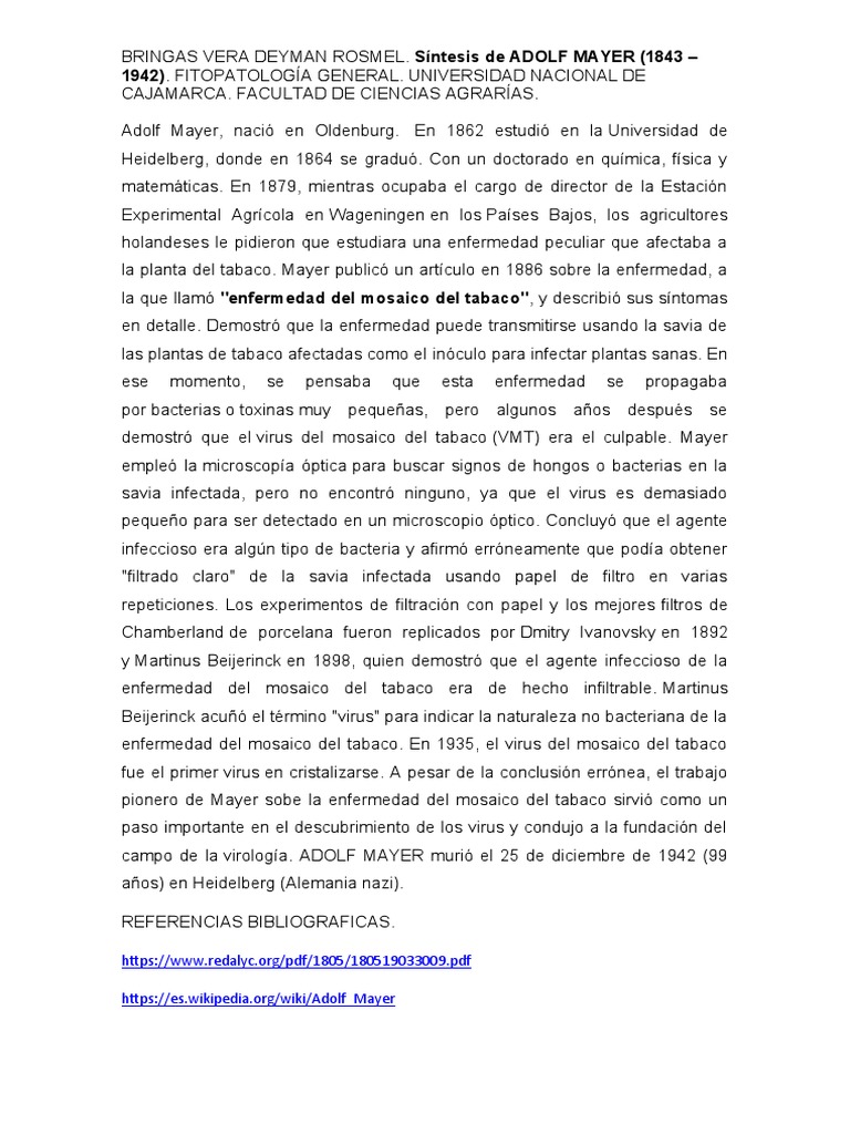 Contribuciones de Adolf Mayer a la Virología | PDF | Historia