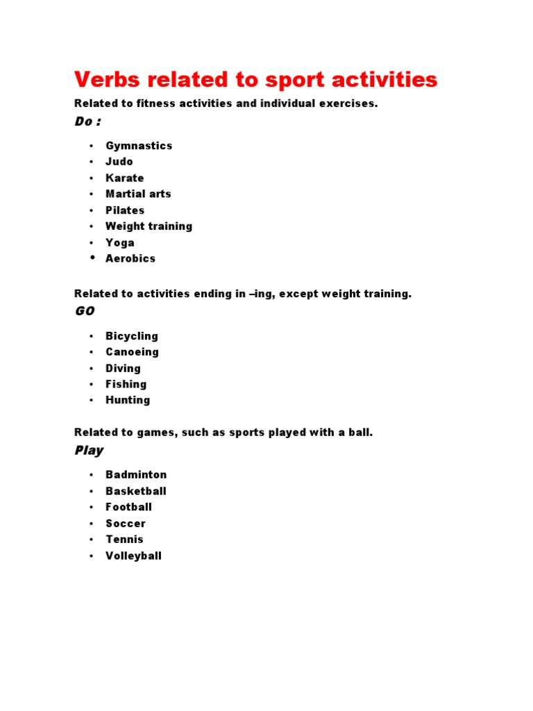 Verbs Related To Sport Activities | PDF
