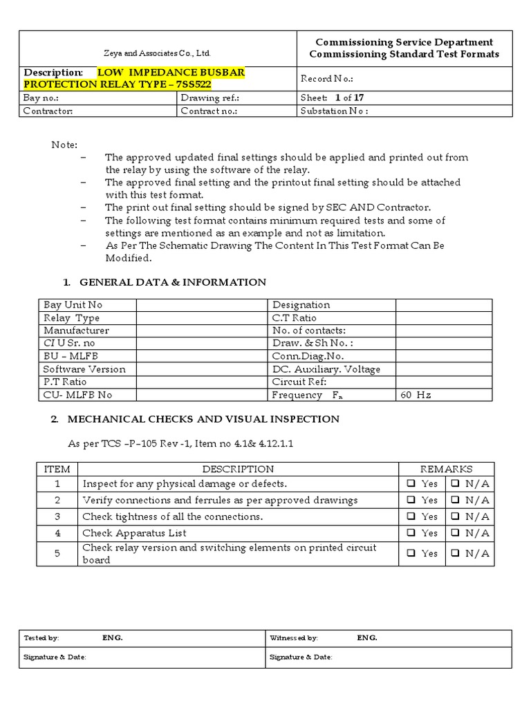 Commissioning Service Department Commissioning Standard Test Formats ...