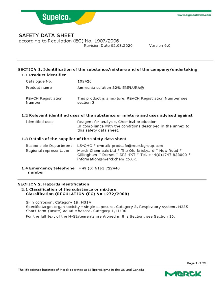 Msds - Ammonium Hydroxide Solution - EN | PDF | Sewage Treatment | Chlorine