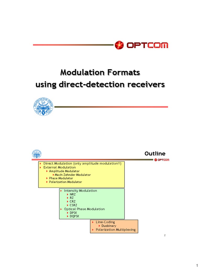 Modulation Formats Using Direct Detection Pdf Modulation