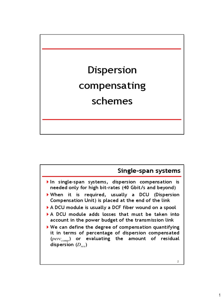 Dispersion Compensating Schemes: Single-Span Systems | PDF | Dispersion ...