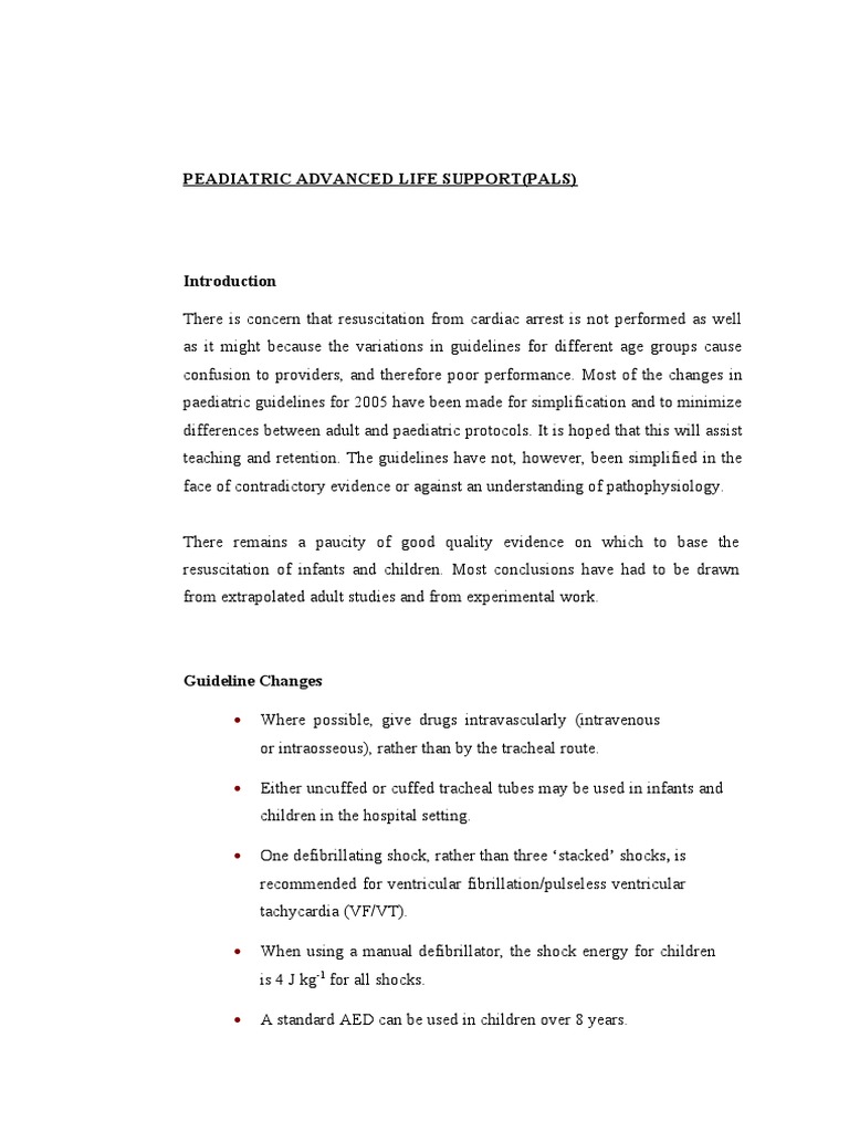 Guidelines for Pediatric Advanced Life Support: Updates to Protocols ...