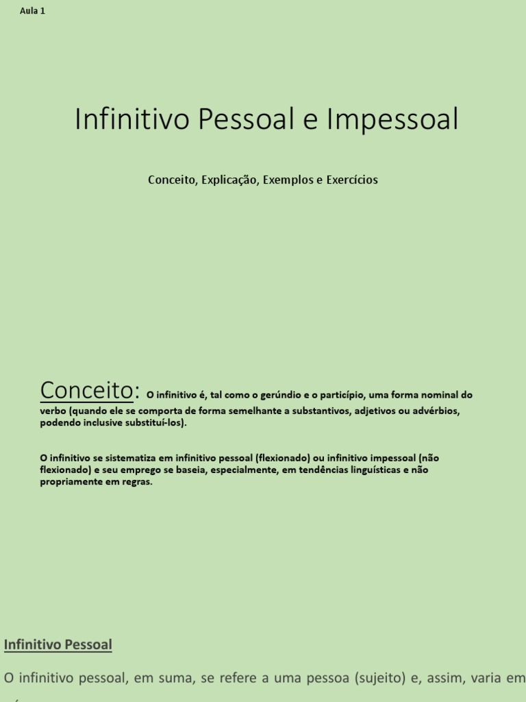 DIAPO-Infinitivo Pessoal e Impessoal | PDF | Assunto (gramática ...
