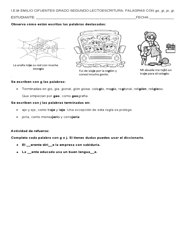 Ejercicios de palabras con ge, gi, je, ji | PDF | Crecimiento personal ...