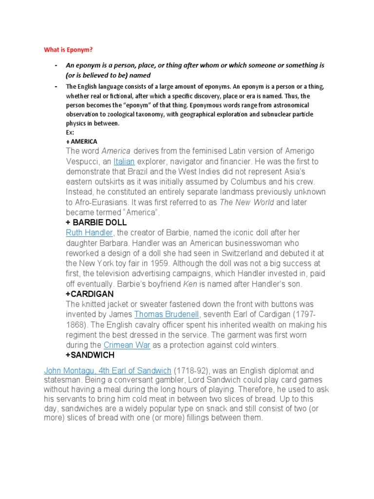 An Eponym Is A Person, Place, or Thing After Whom or Which Someone or ...