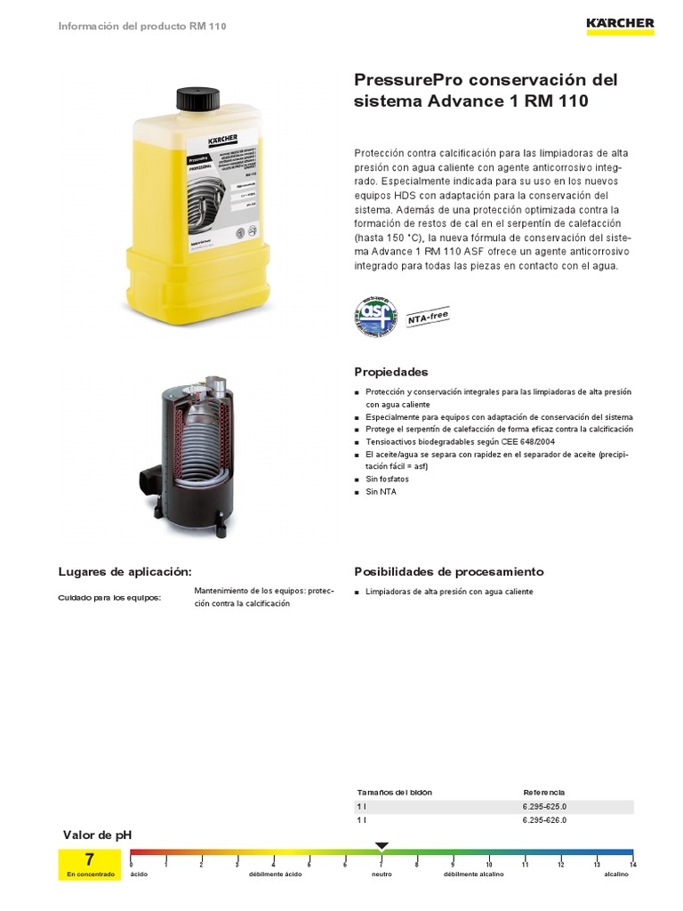 Pressurepro Conservación Del Sistema Advance 1 RM 110: Propiedades ...