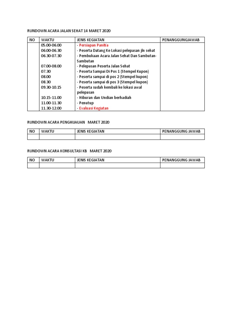 Rundown Acara Jalan Sehat 14 Maret 2020 | PDF
