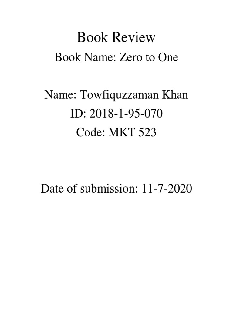 Zero To One Book Review | PDF