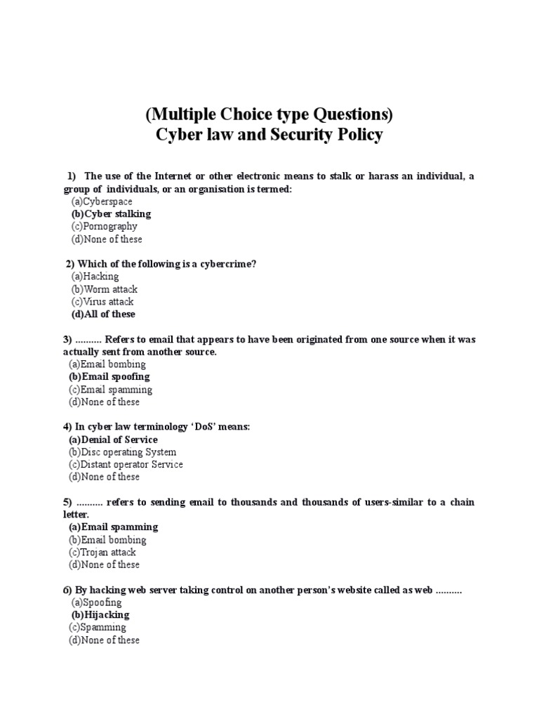 Cyber Law and Security Policy (MCQ) PDF | PDF | Phishing | Cybercrime