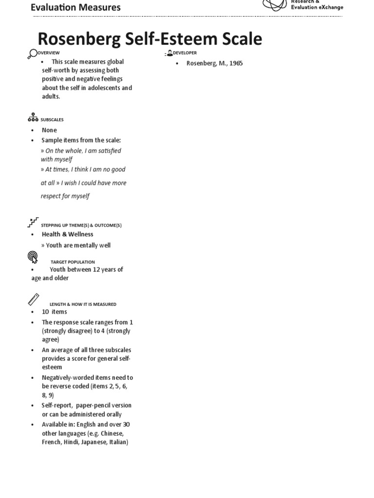 Rosenberg Self-Esteem Scale Overview | PDF | Self Esteem | Action ...