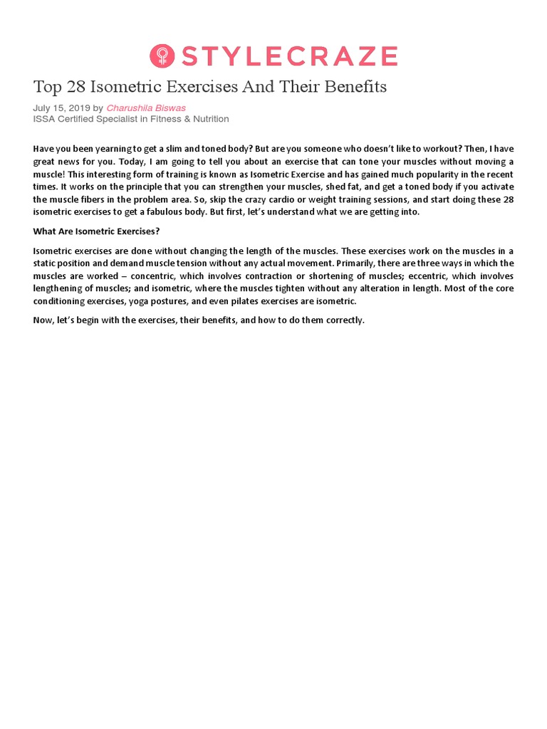 Top 28 Isometric Exercises and Their Benefits | PDF | Arm | Physical ...