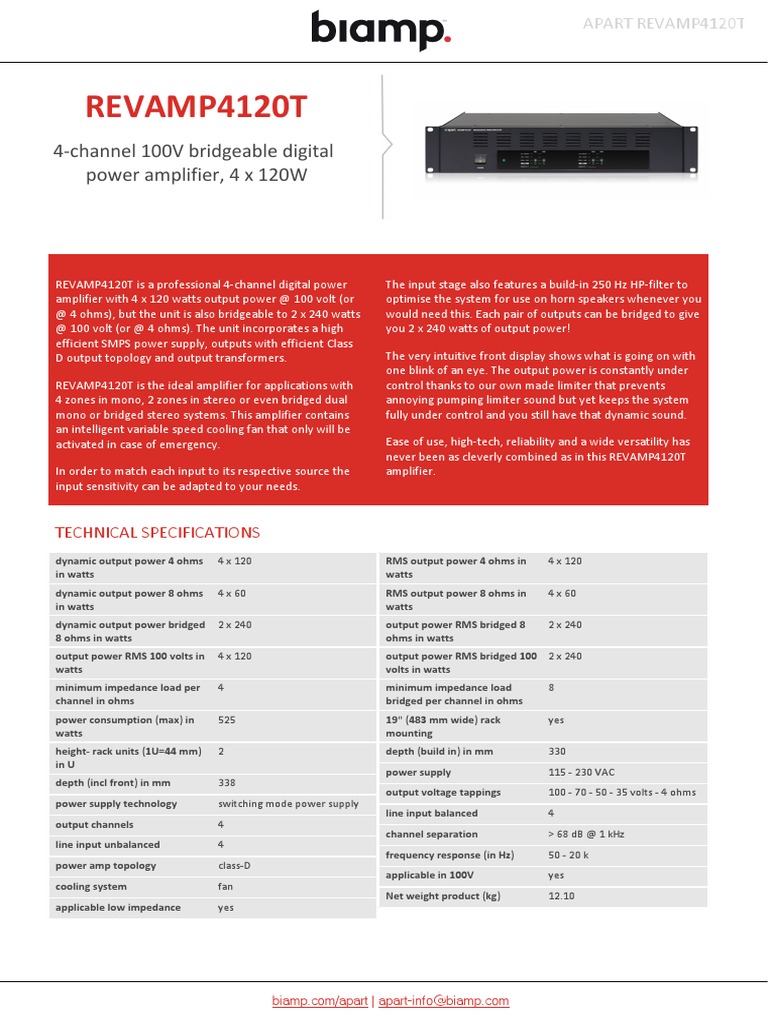 Technical Specifications REVAMP4120T | PDF | Power Supply | Amplifier