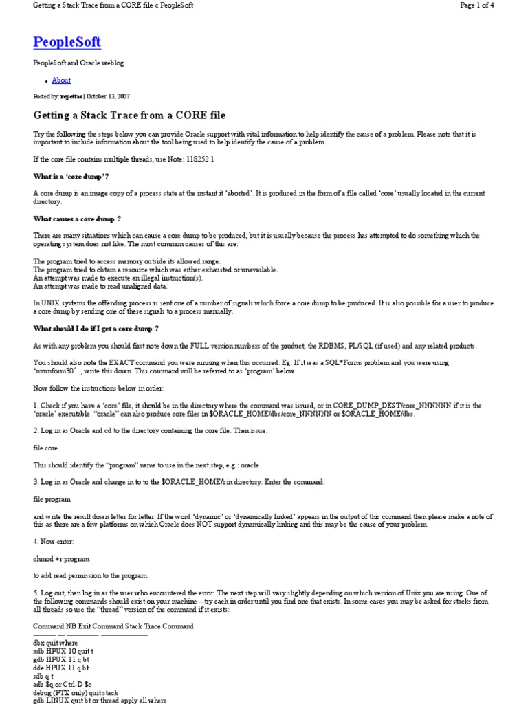 Core Dump Analysis | PDF | Oracle Database | Computer File