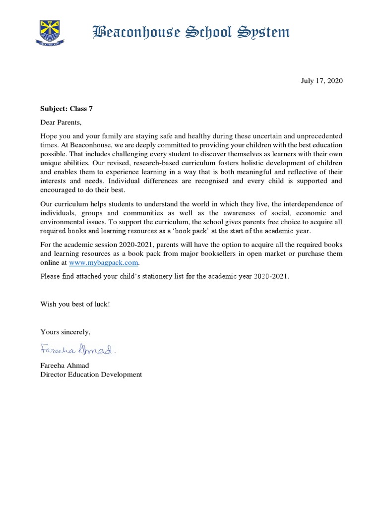 Beaconhouse School System: Subject: Class 7 | PDF | Pencil | Curriculum