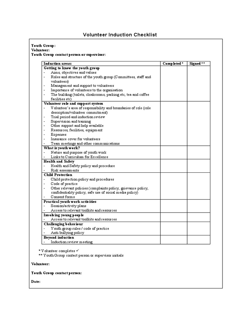 Volunteer Induction Checklist | PDF