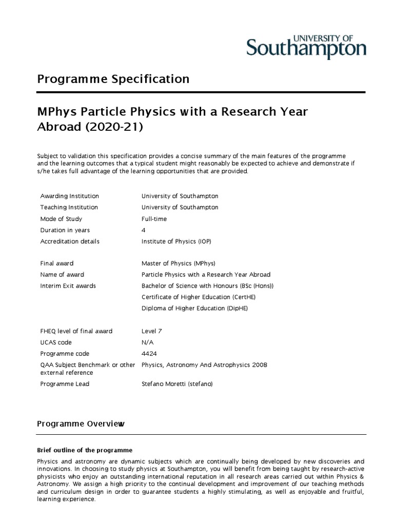 MPhys Particle Physics Abroad | PDF | Educational Technology | Thesis