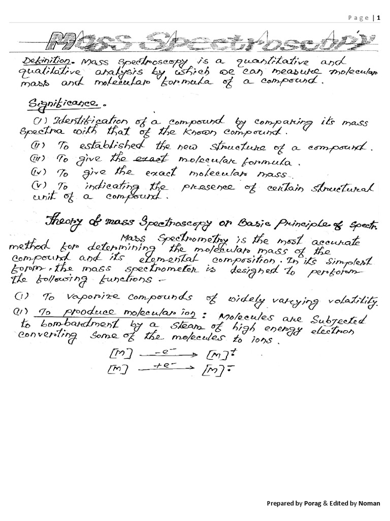 Mass Spectroscopy Handwritten Notes | PDF | Scientific Observation ...