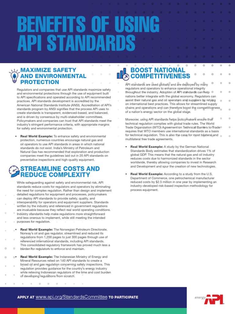 Final API Standards Front Back Handout Design Benefits of Using API ...