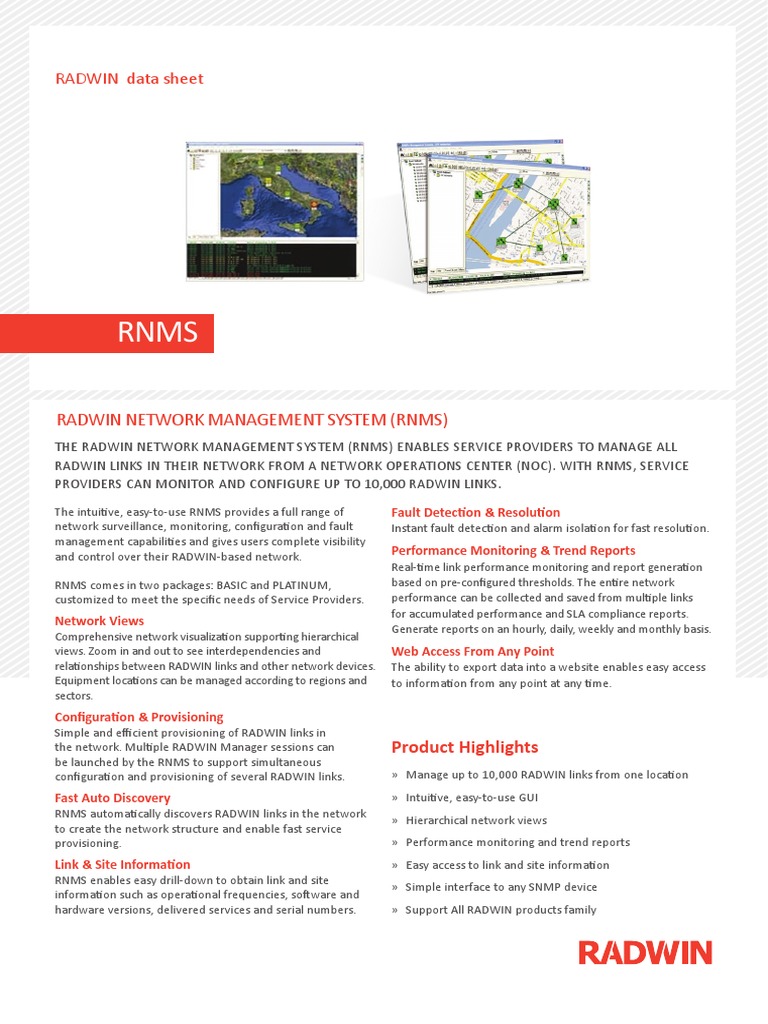 RADWIN Data Sheet: Radwin Network Management System (RNMS) | PDF ...