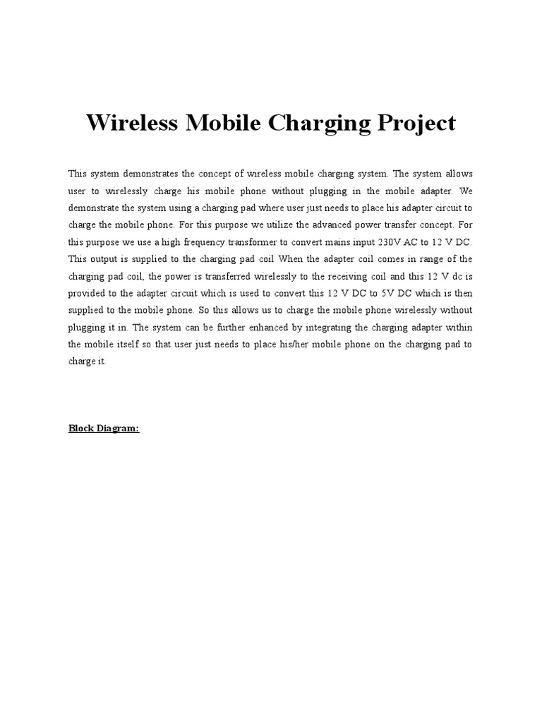 Wireless Mobile Charging Project: Block Diagram | PDF