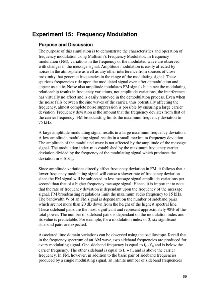 Experiment 15: Frequency Modulation: Purpose and Discussion | PDF ...