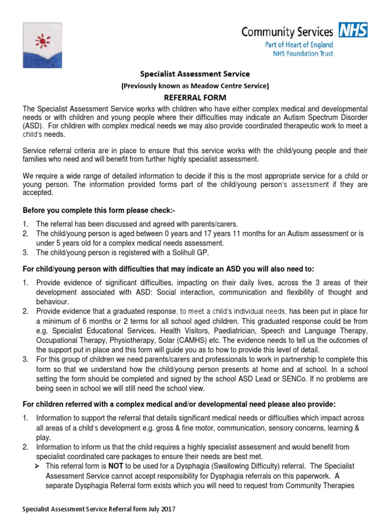 Specialist Assessment Service Referral Form September 2017 | PDF ...