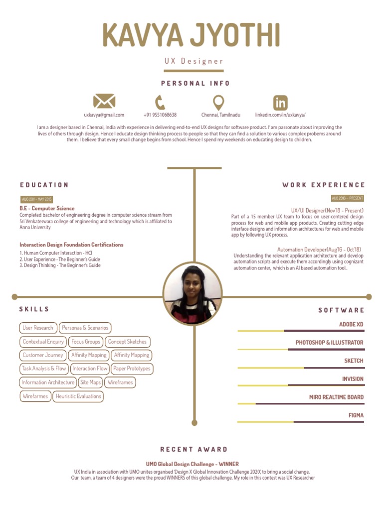 Kavya - UX Designer - Resume PDF | PDF | Design Thinking | Human–Computer Interaction