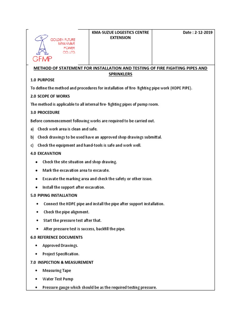 Method of Statement For HDPE Pipe Installation | PDF